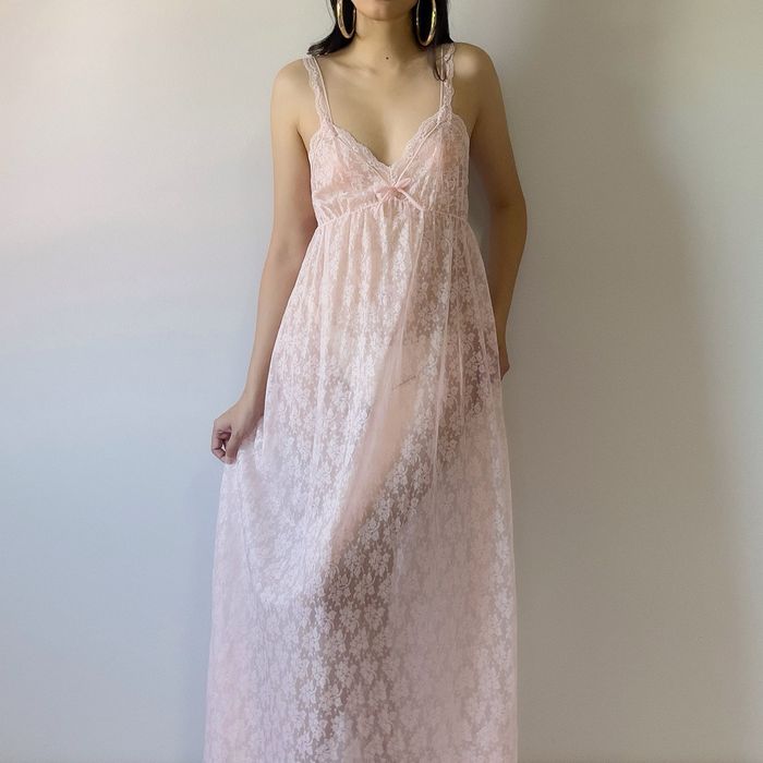 Vintage Vintage Pink Lace Sheer Slip Dress (S-M) | Grailed