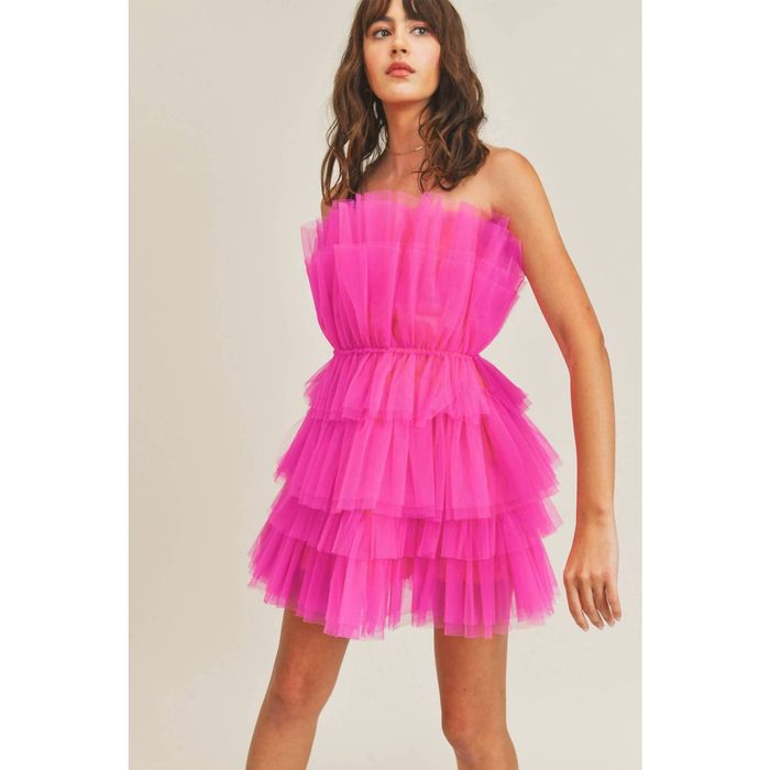 Designer MABLE Organza Tube Ruffle Mini Dress In Pink | Grailed