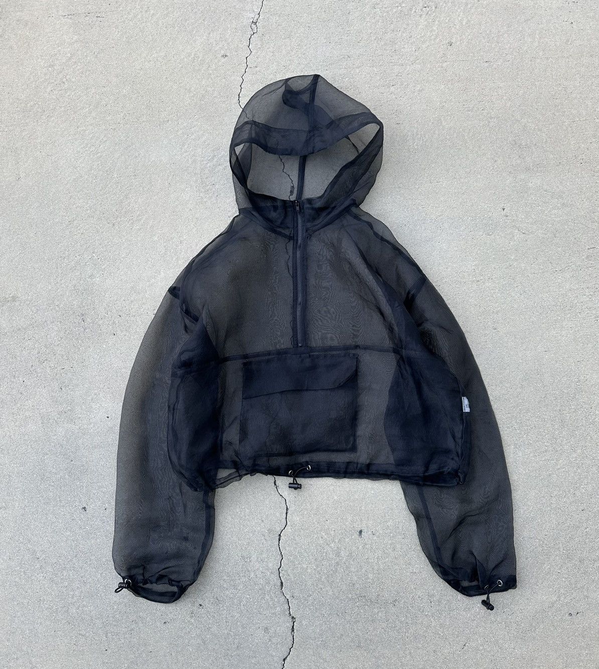 Vintage Black Boxy Cropped See Through Hoodie | Grailed