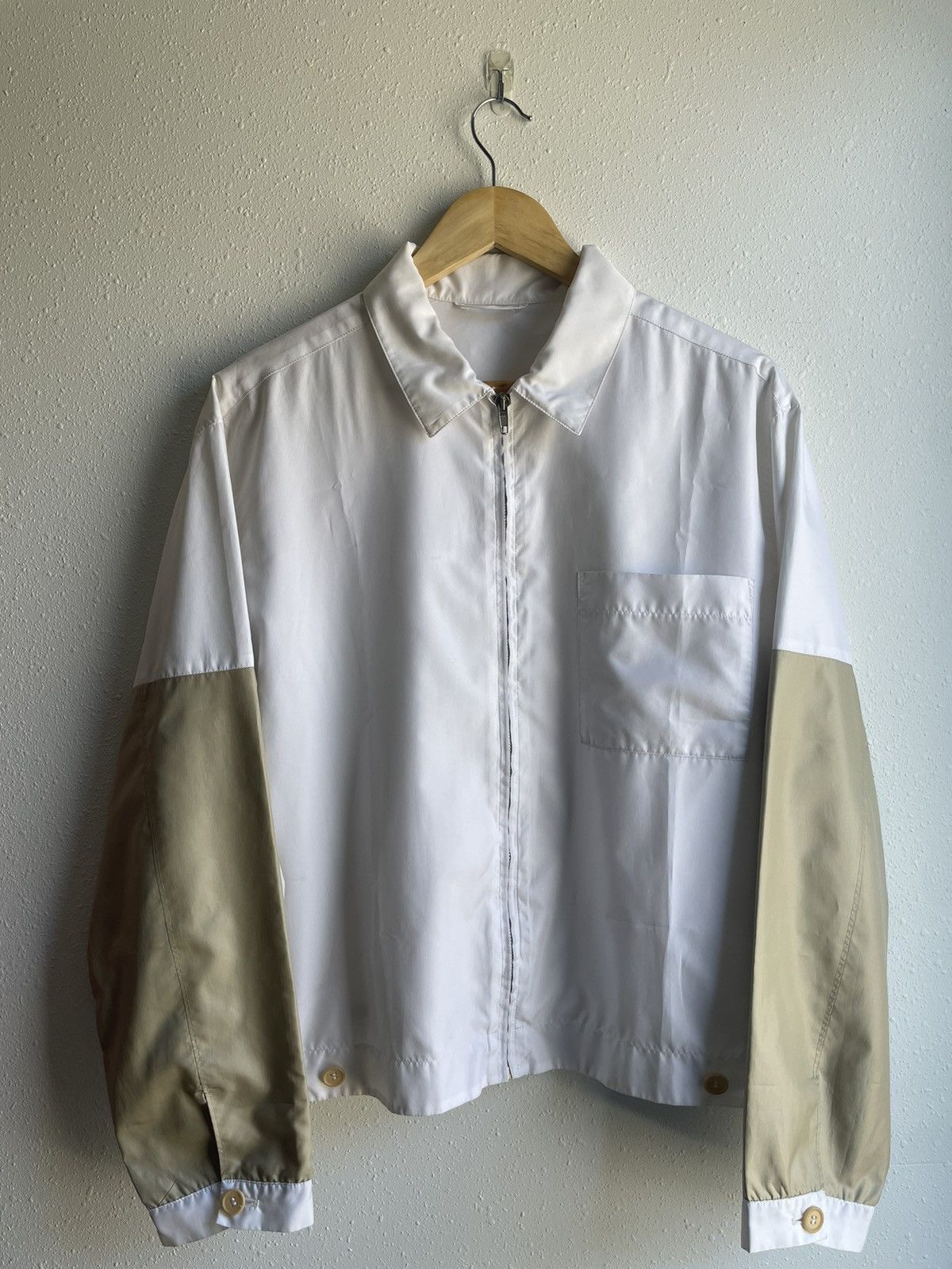 Helmut Lang Helmut Lang S/S 1995 Two-Tone Satin Work Jacket White/Tan ...