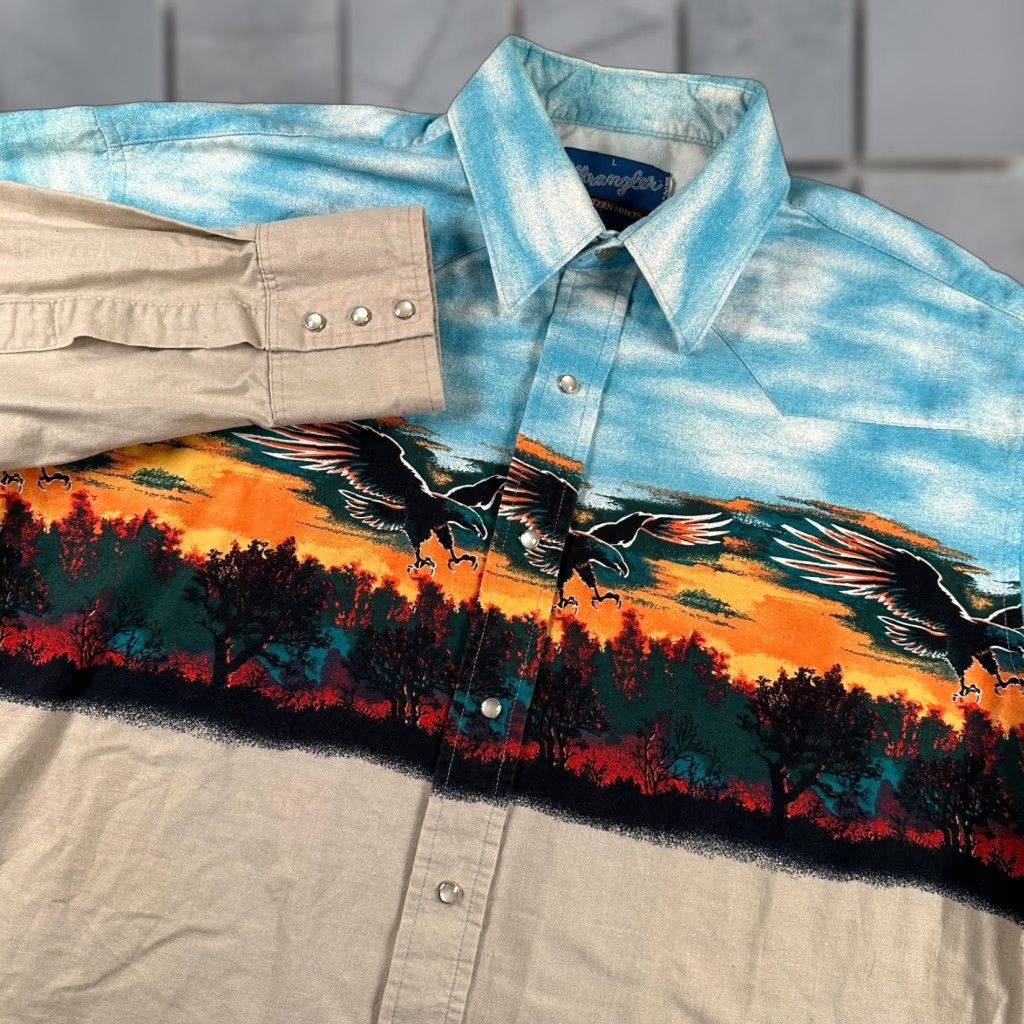 Wrangler VINTAGE Wrangler Shirt Western Button-Up Pearl Snap Eagle ...