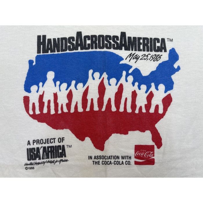 Vintage VTG 1986 Hands Across America USA Africa Coca Cola T-Shirt ...