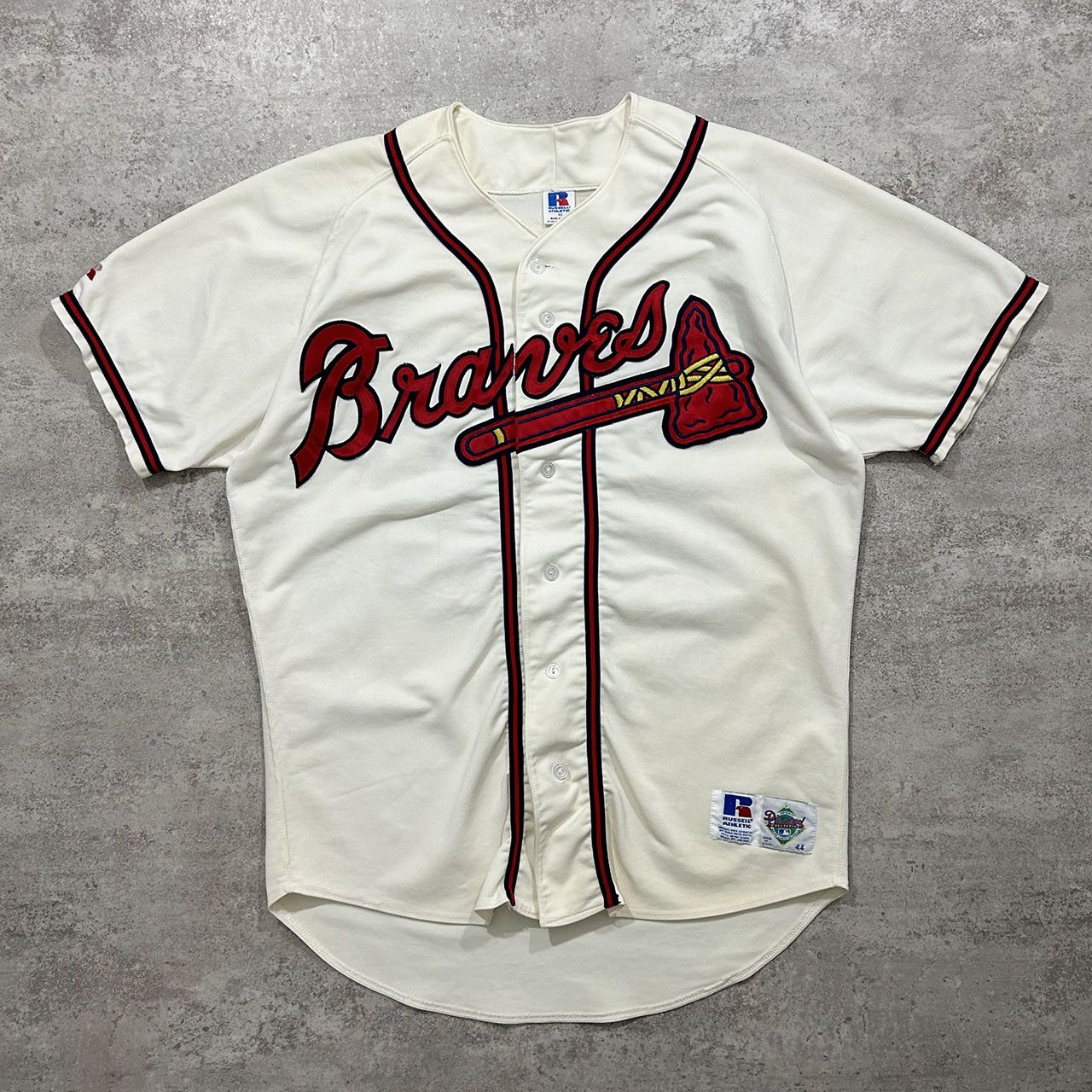 MLB × Vintage VTG 90s MLB ATLANTA BRAVES DAVID JUSTICE JERSEY RUSSELL ...