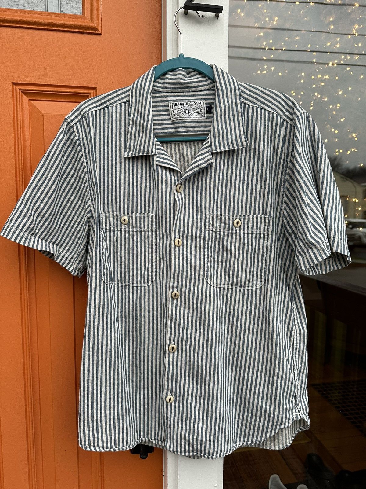 Freenote Cloth Freenote Dayton Short Sleeve Work Shirt Marine Stripe ...