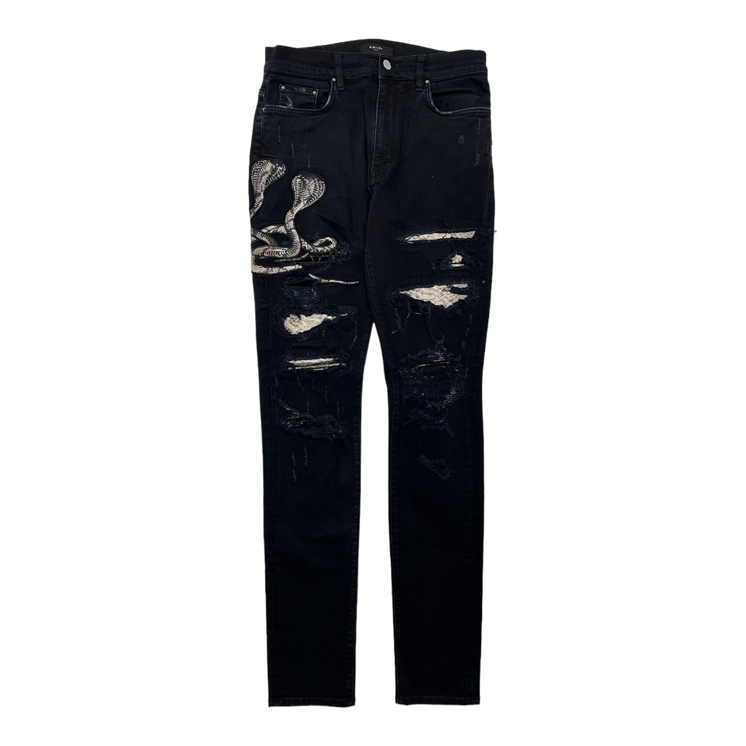 Amiri Amiri White Snake Patch Jeans Black | Grailed