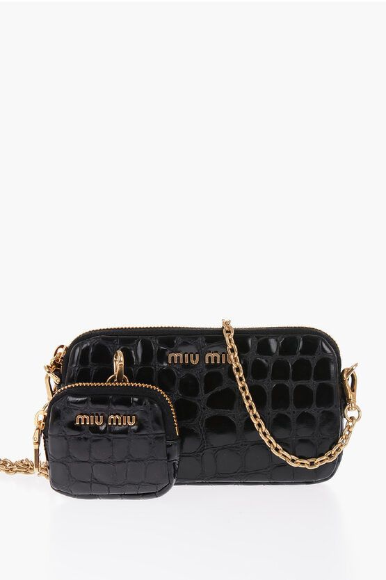 Miu Miu Crocodile Effect Leather Mini Bag with Golden Chain and Remo ...