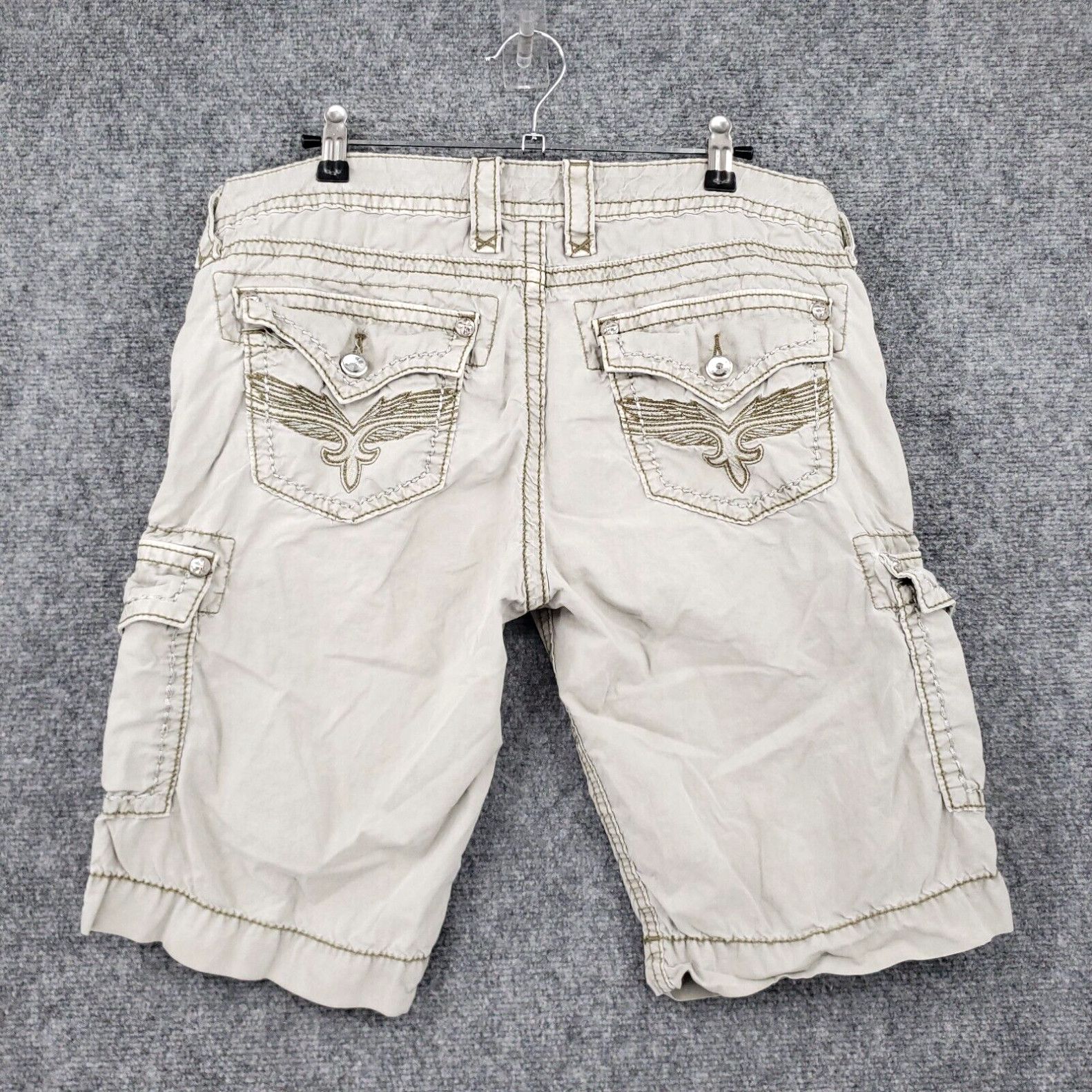 Vintage Rock Revival Cargo Shorts Mens 29 Gray Utility Embroidered ...