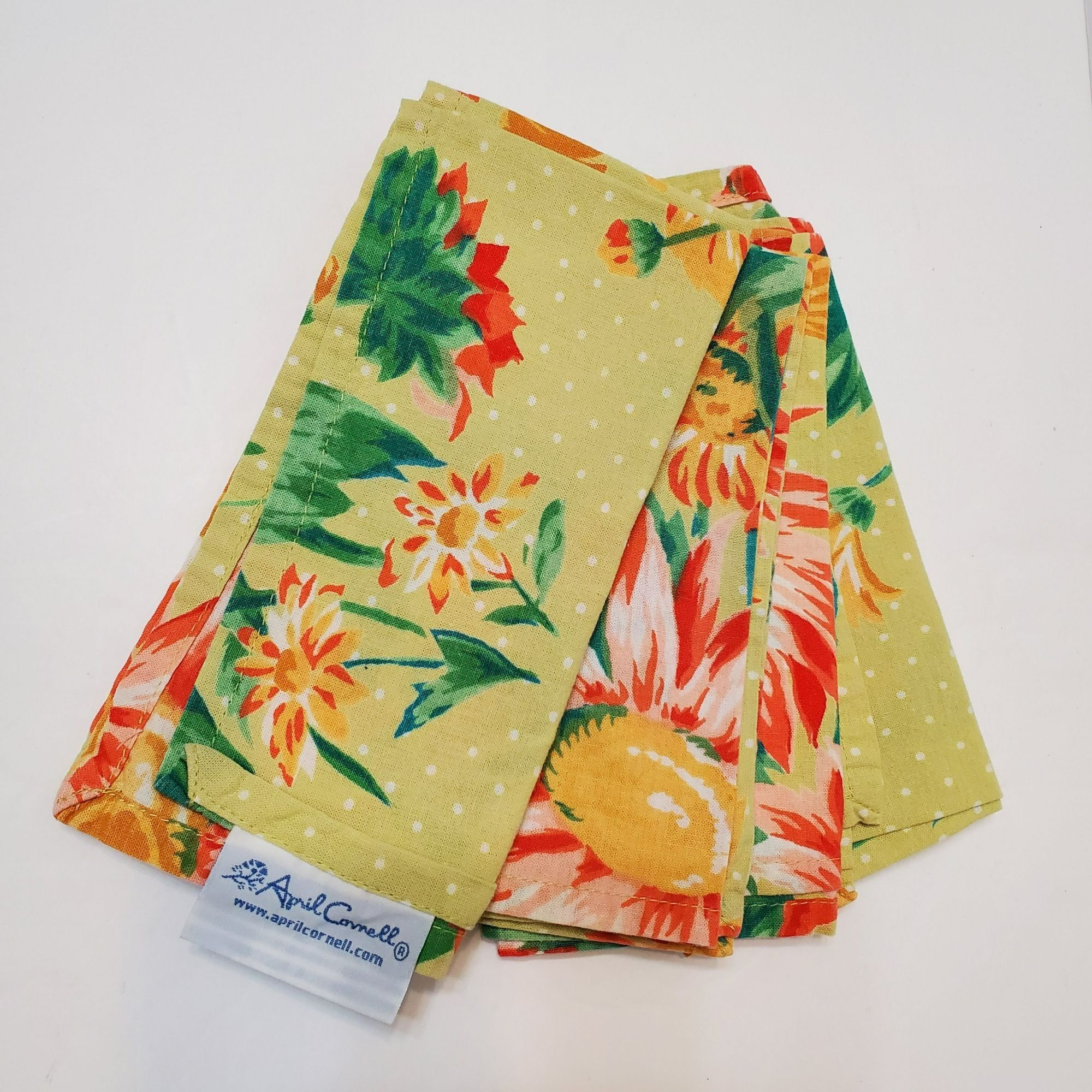 Vintage April Cornell Cloth Napkins, Set of 4, Green Floral Dots 100 ...