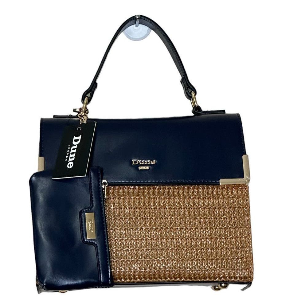 Dune London Dune Raffia and Blue Faux leather crossbody boxy handbag ...