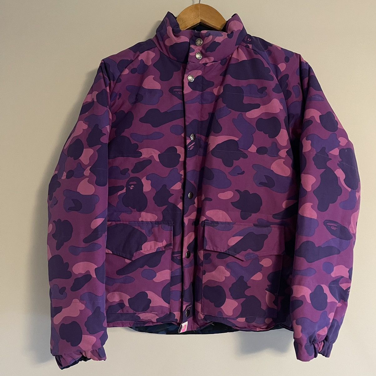 Bape OG Bape Apee Blue / Purple Camo Reversible Puffer Jacket | Grailed