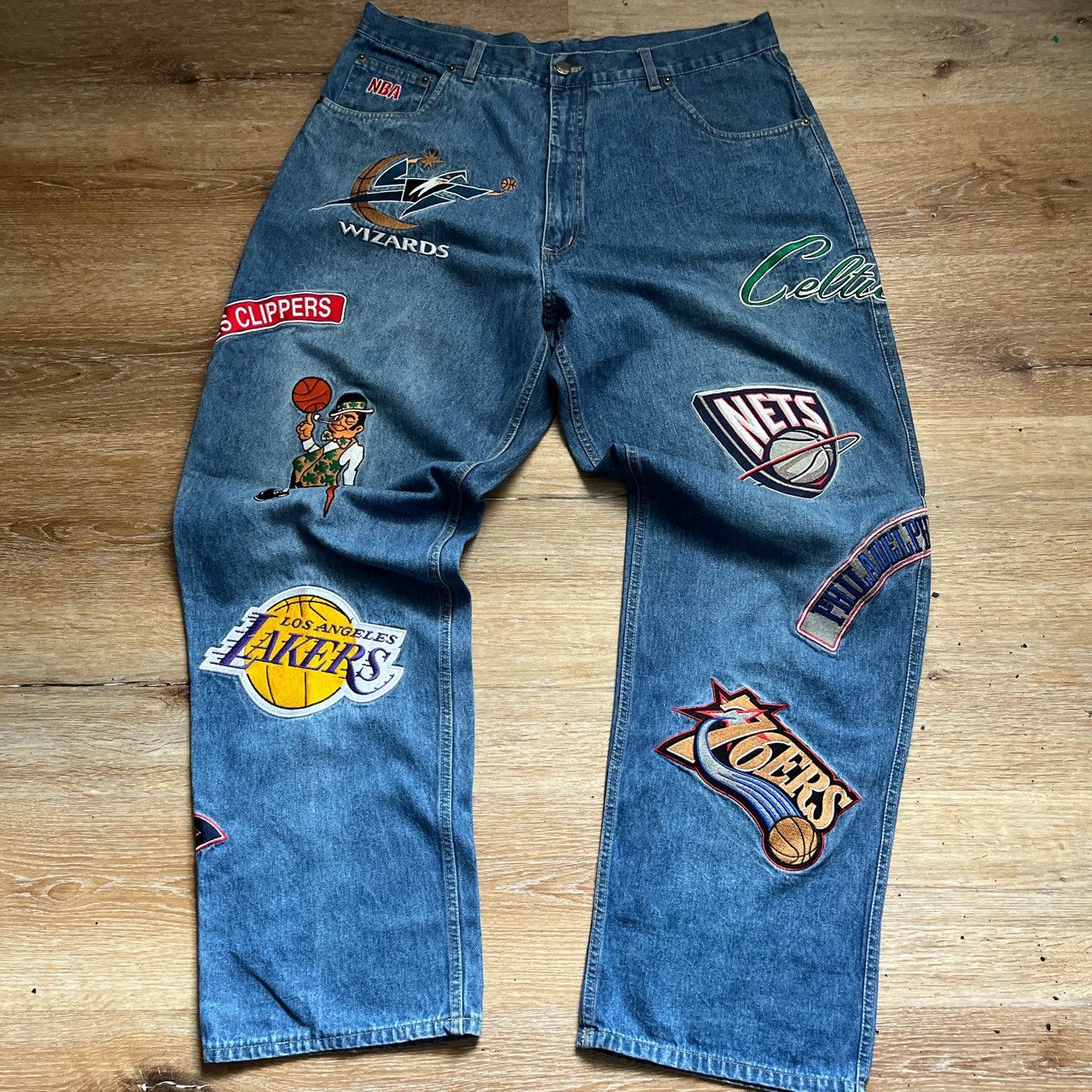 NBA × Streetwear × Vintage Rare Unk NBA Patchwork Denim Jeans | Grailed