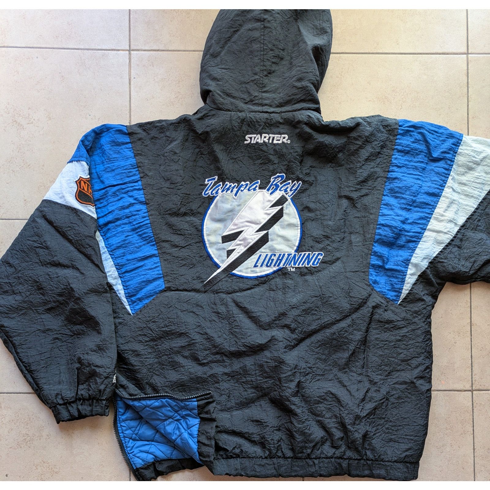 Starter Tampa Bay Lightning 90s STARTER puffer 1/2 blk blue NHL vtg ...