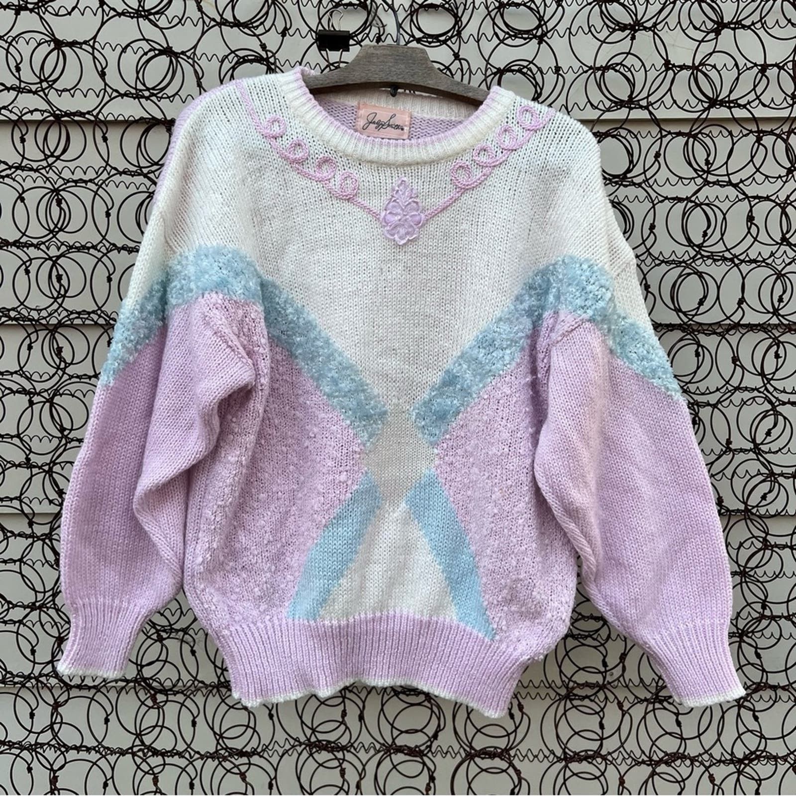 Vintage Vint. 90s pastel chenille chunky knit diamond print sweater ...