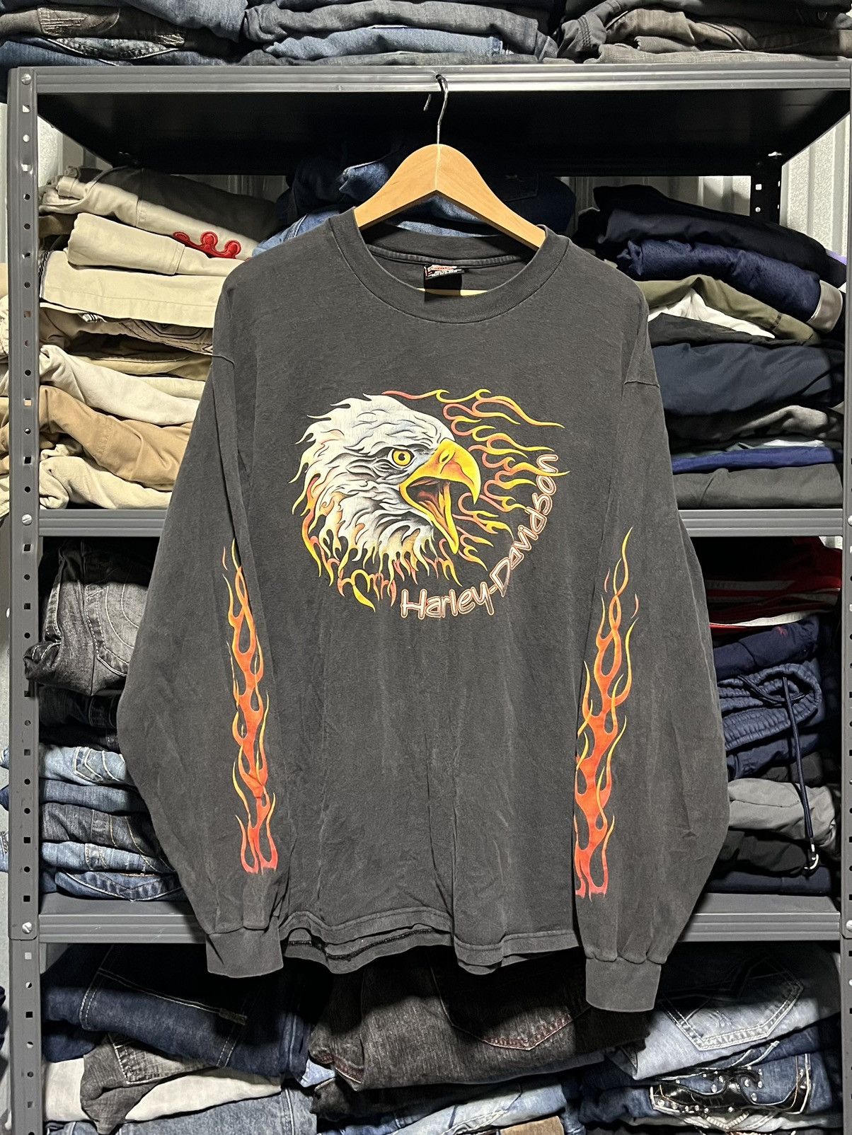 Vintage CRAZY VINTAGE 90s HARLEY DAVIDSON FLAMES EAGLE LONGSLEEVE | Grailed