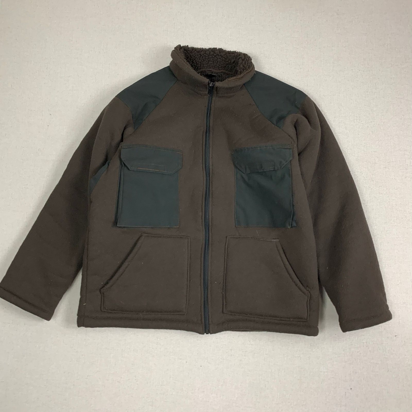 Military × Vintage Brown Military Fleece Jacket Deep Piled Lining - L ...
