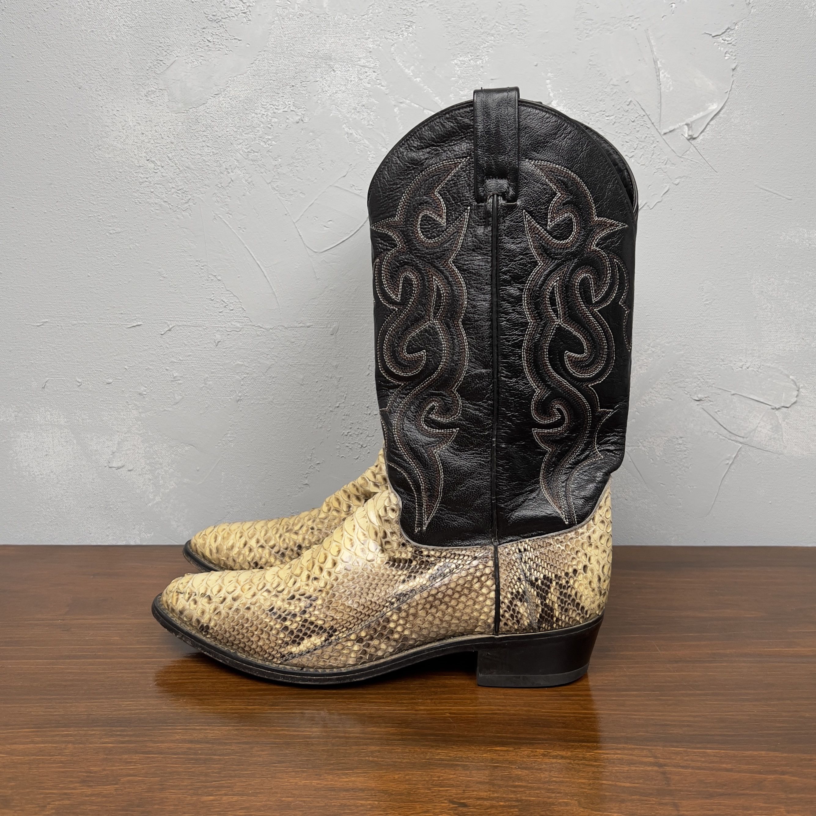 Dan Post × Vintage Dan Post Python and Cow Skin Leather Cowboy Boots ...