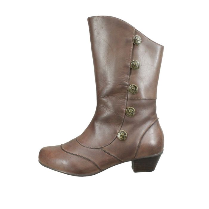 Leather Aetrex Brown Leather Buttons Mid Calf Side Zip Heeled Boots ...