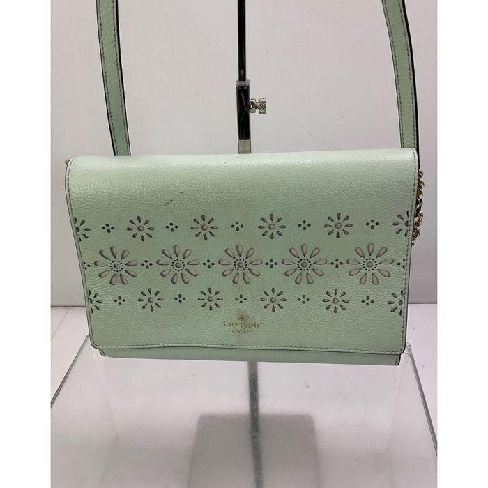 Vintage Kate Spade Light Blue Leather Laser Cut Detail Chain Link ...