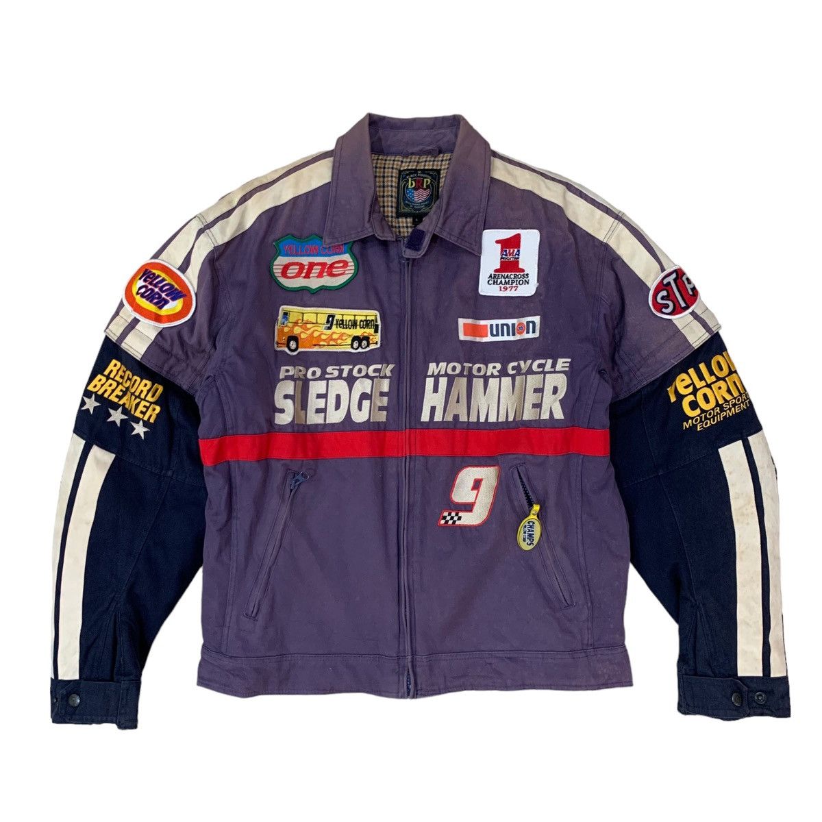 Racing 🔥Vintage Yellow Corn Sledge Hammer Convertible Racing Jacket ...