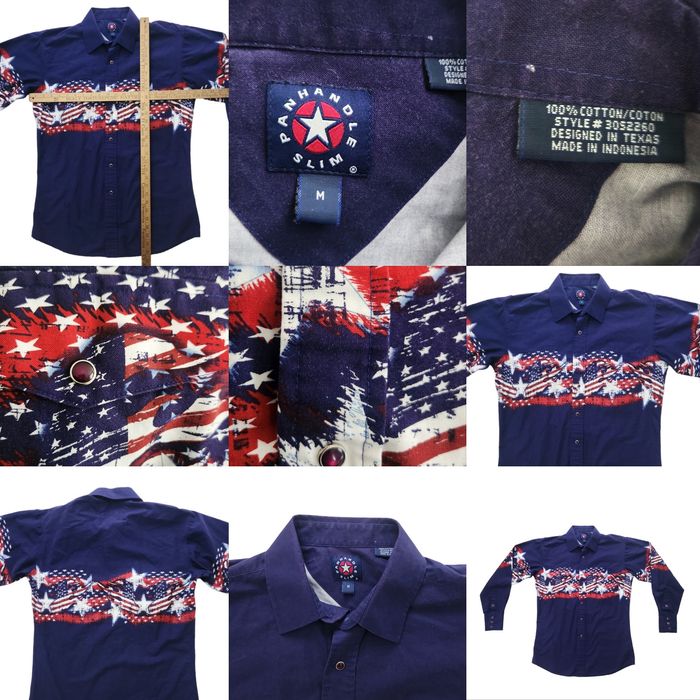 Vintage VTG Rare Panhandle Slim Blue Pearl Snap Patriotic Flag SZ M ...