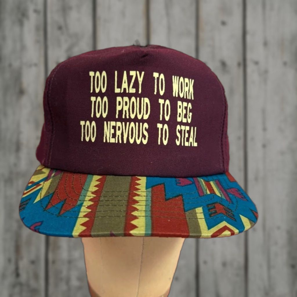 Vintage VINTAGE AJD Snapback Hat Too Lazy To Work Proud Beg Nervous ...