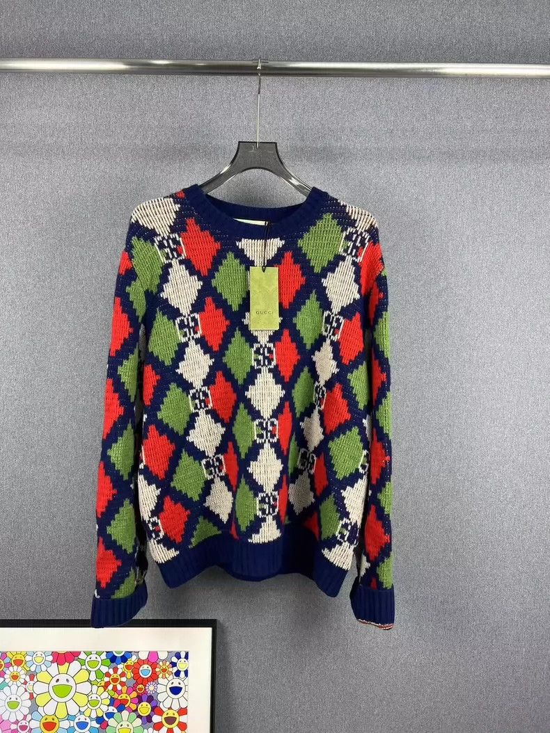 Gucci Gucci Diamond-shaped checkered old flower full LOGO sweater | Grailed