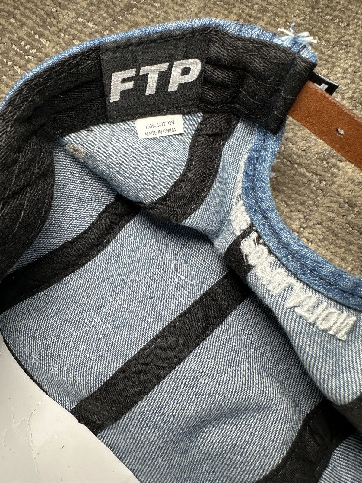Fuck The Population FTP Frayed Denim Logo Camp Hat | Grailed