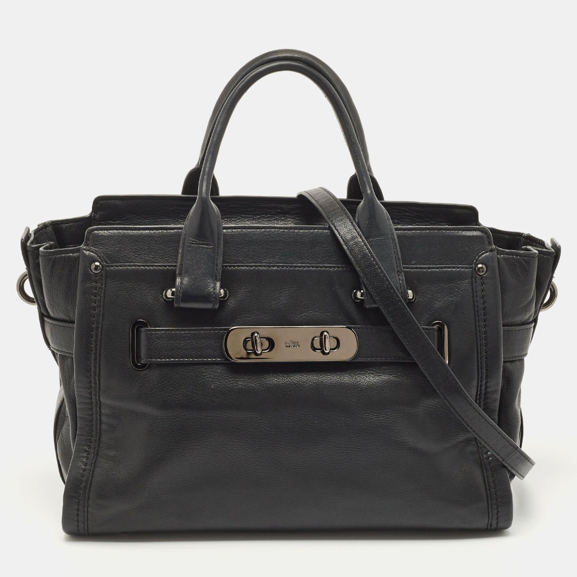 Coach COACH Black Grained Leather Swagger 33 Tote | Grailed