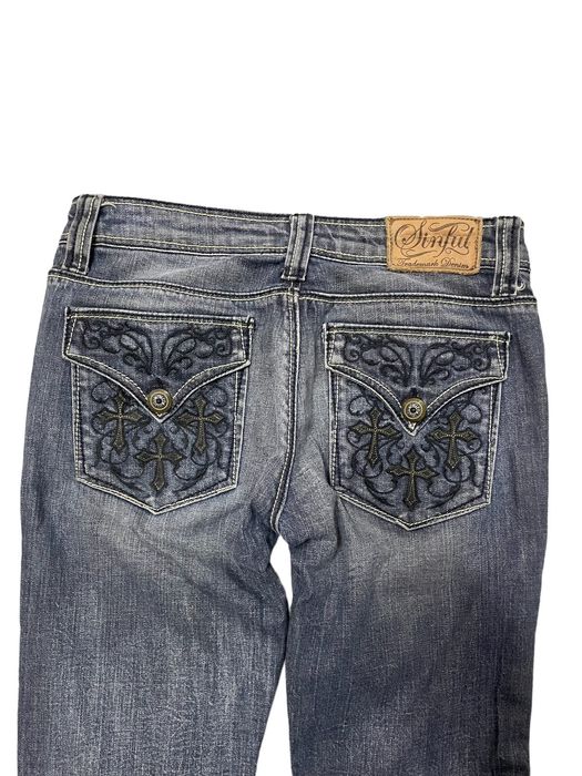 Affliction Sinful Black Cross Leather Patch Bootcut Jeans | Grailed