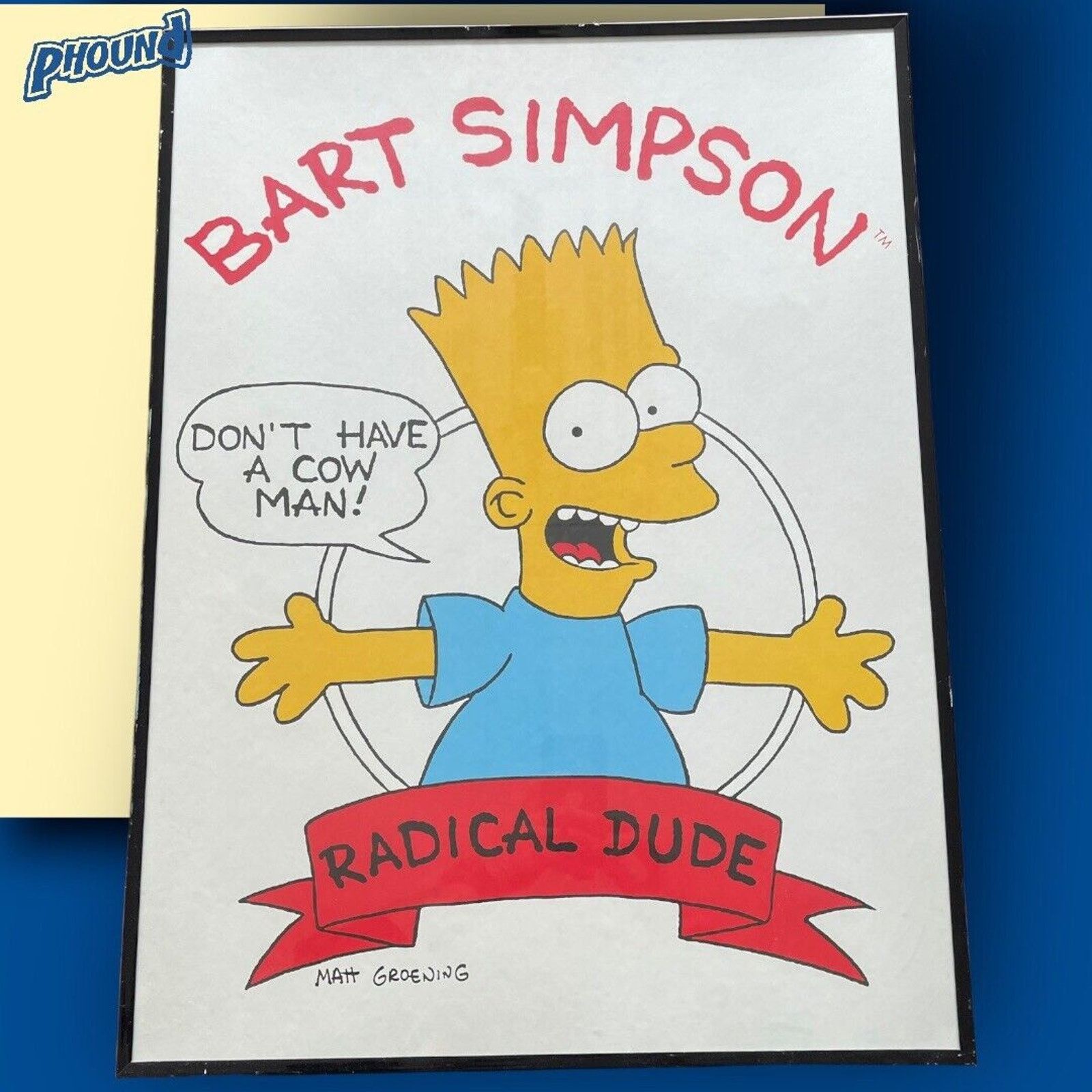 Vintage 1989 VTG Simpsons Bart Simpson Radical Dude Framed Poster | Grailed