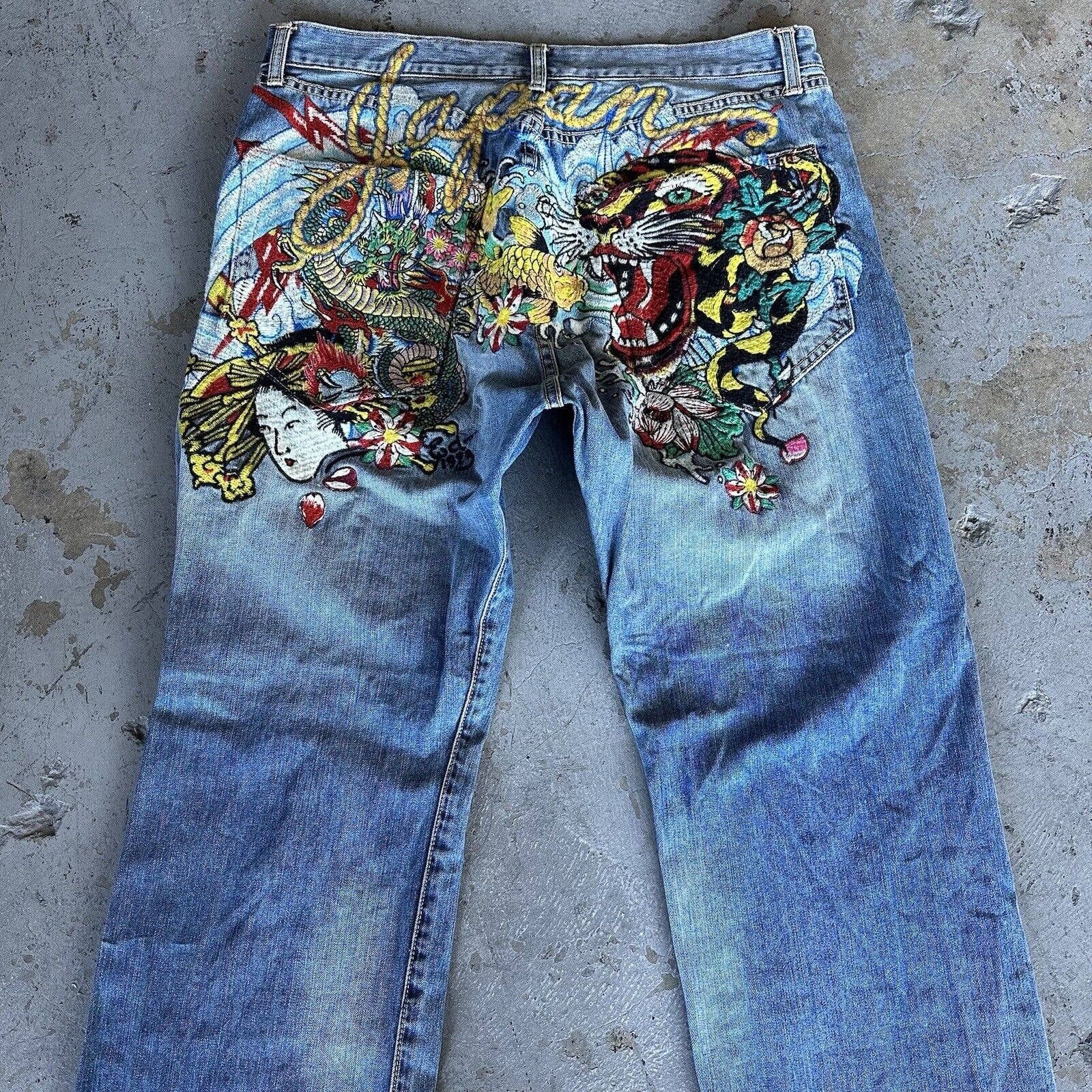 Ed Hardy Vintage Y2K Ed Hardy Japan Tiger Dragon Geisha Denim Jeans ...