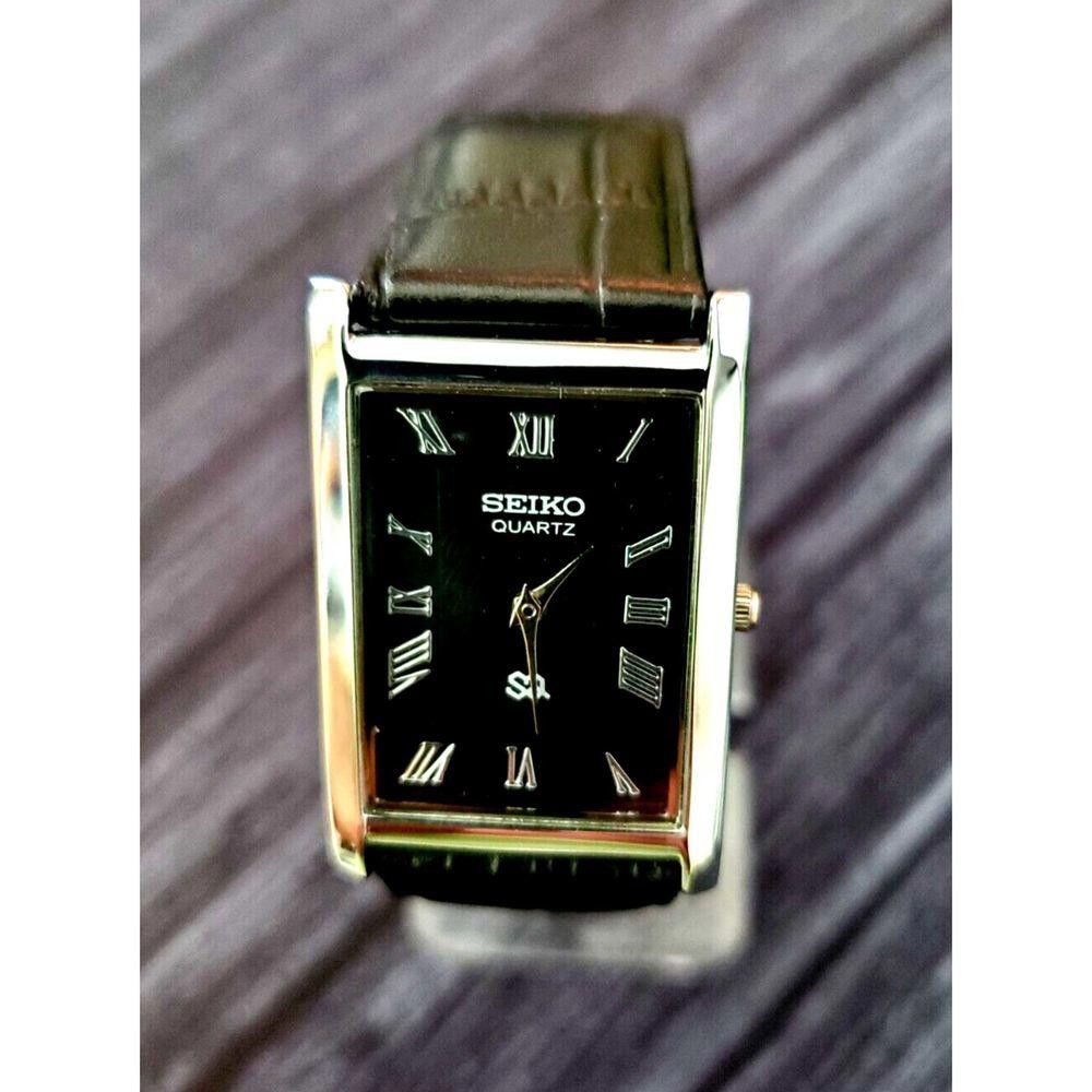 Seiko Vintage Seiko Men Tank Black Leather band Dress Watch | Grailed