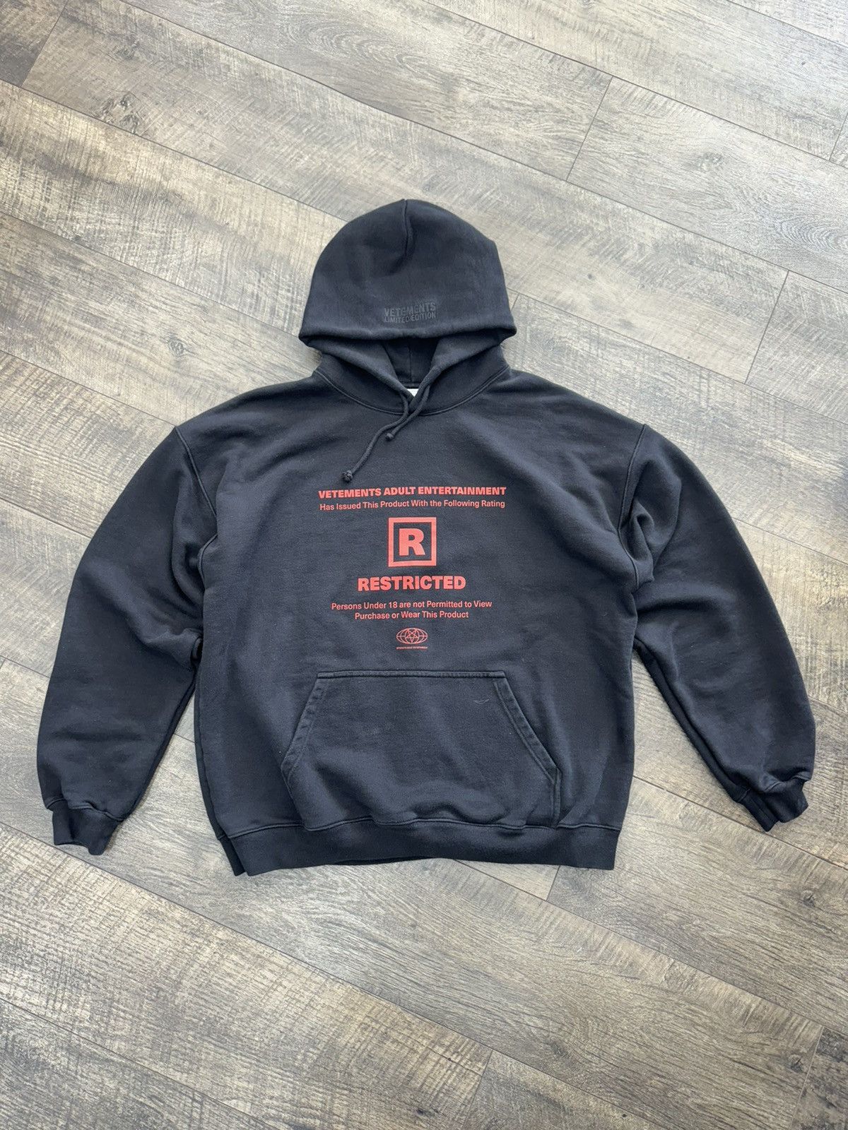 Vetements Restricted Rated R Adult Entertainment Hoodie Black (M) | Grailed