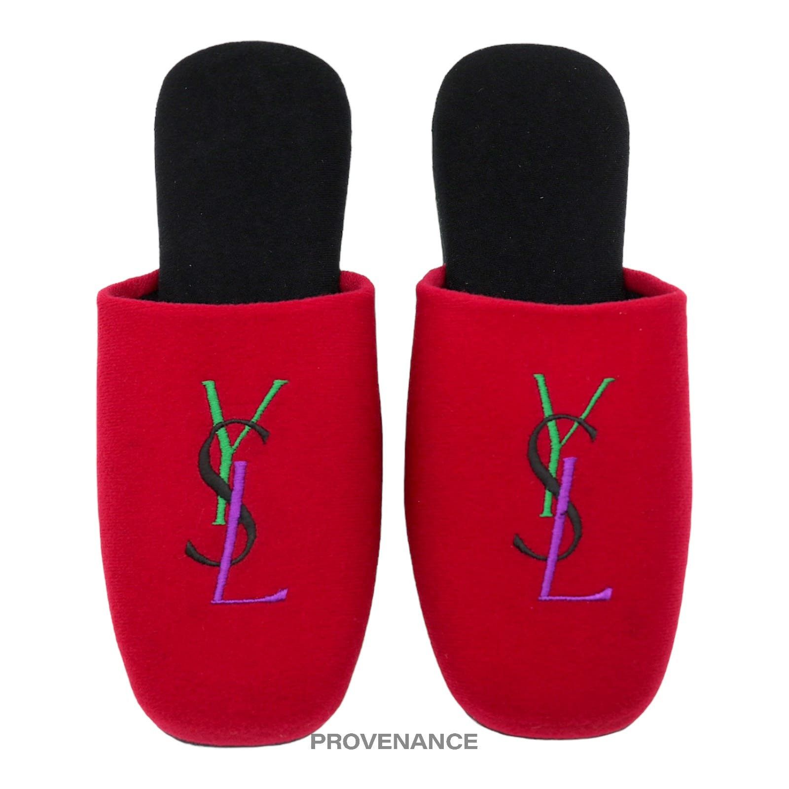 Yves Saint Laurent 🔴 Yves Saint Laurent YSL Logo Slipper - Red Velour ...
