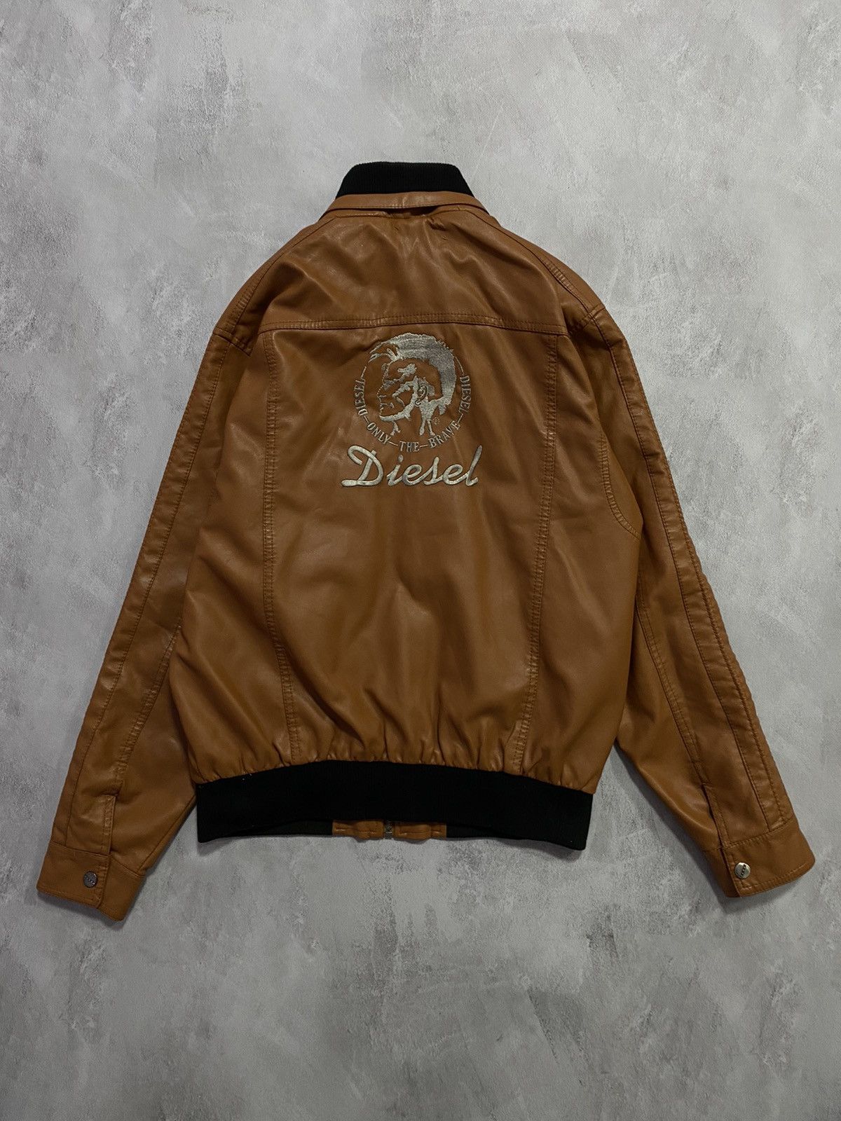 Diesel × Diesel Black Gold Vintage Leather Jacket DIESEL BACK LOGO ...
