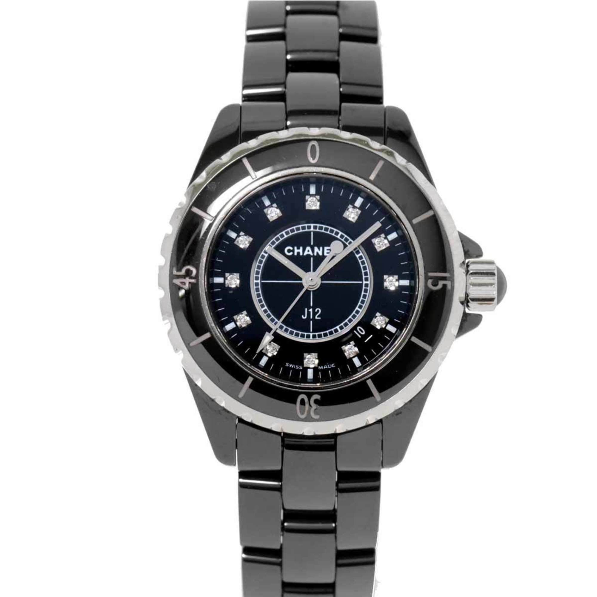 Chanel CHANEL J12 33mm H1625 Ladies Watch 12P Diamond Date Black Dial ...