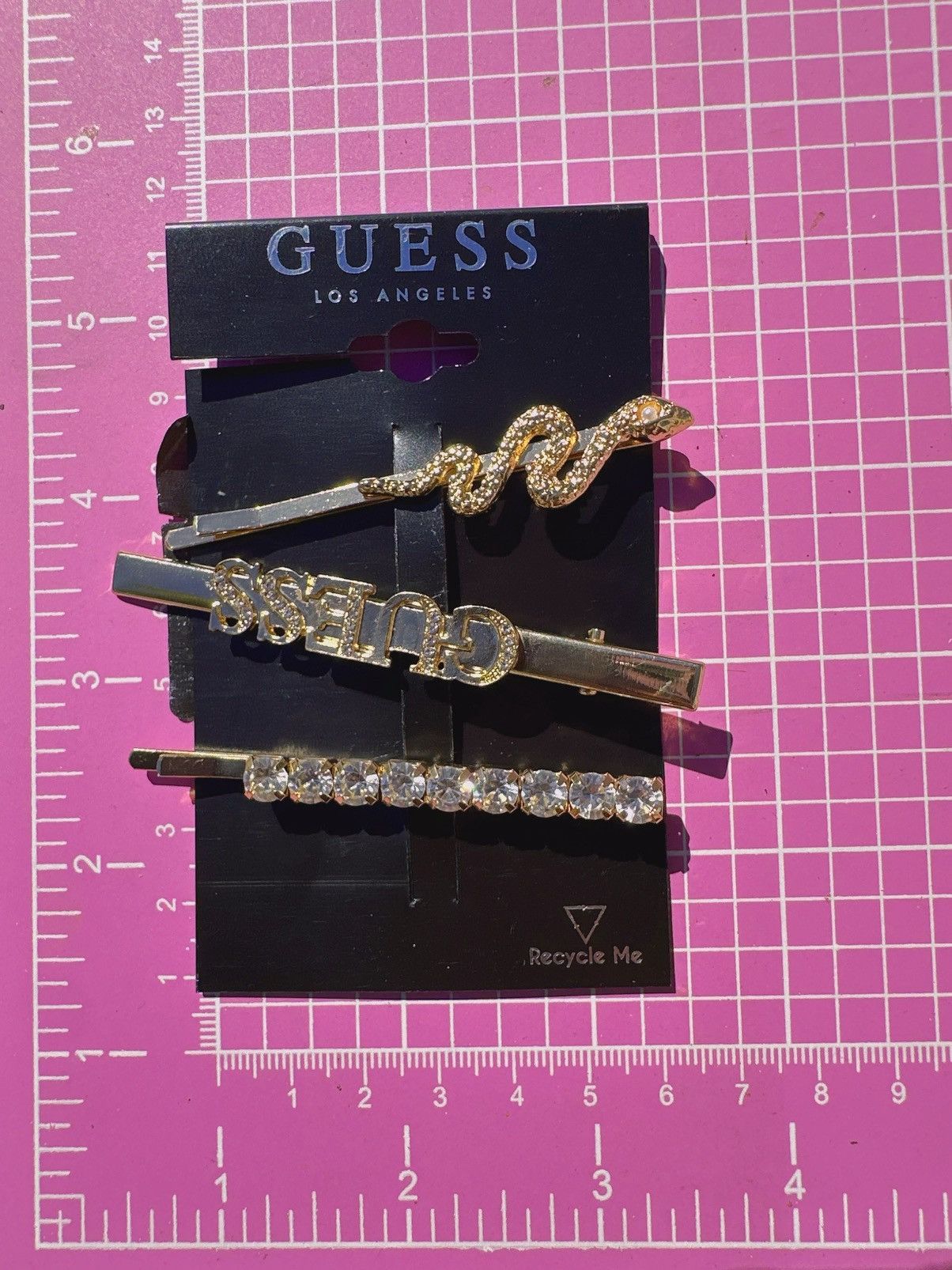 Guess Guess 3pc hair clips gold tone snake + logo + diamonds paved ...