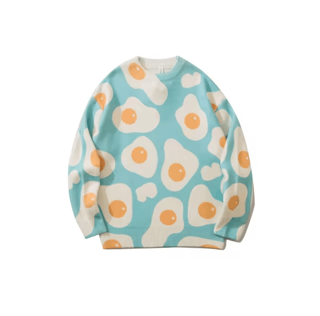 Japanese Brand × Streetwear Korean fashion jacquard jumper with egg ...