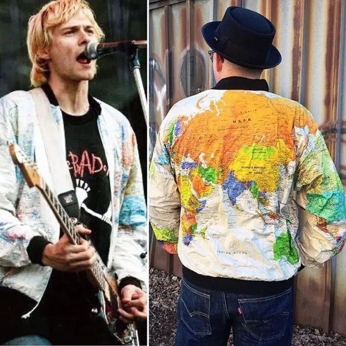Vintage VINTAGE 90s WORLD MAP JACKET KURT COBAIN BY LESLIE JORDAN | Grailed