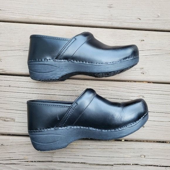 Dansko Dansko Professional XP Black Leather Platform Slip-on Clogs ...