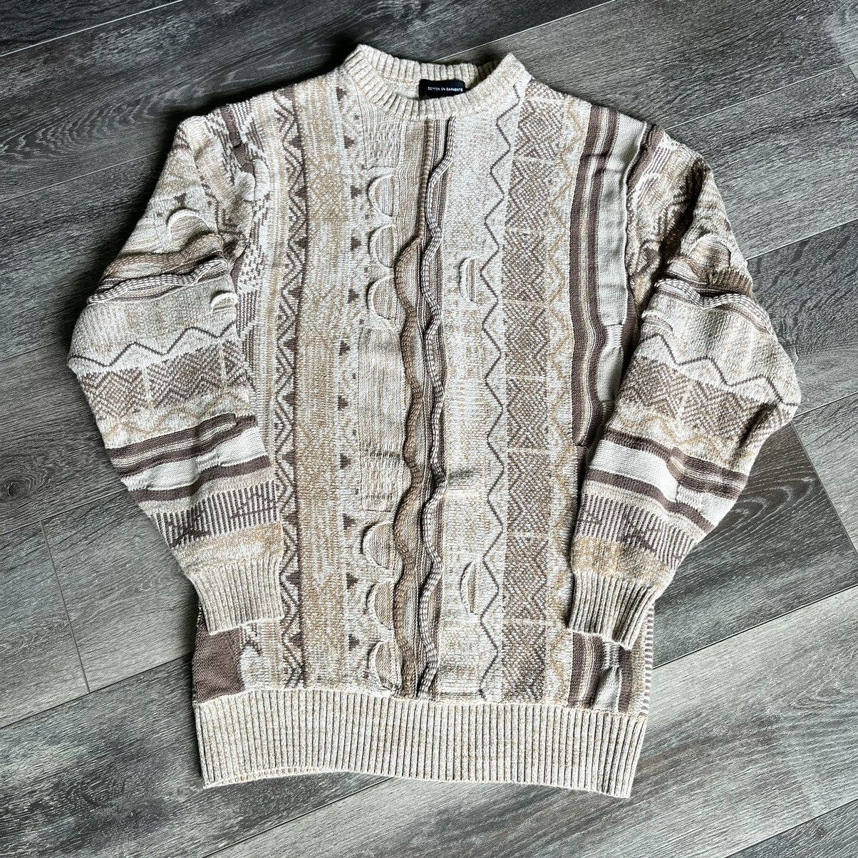 Coloured Cable Knit Sweater × Coogi × Streetwear Coogi Vintage Style Cable Knit 3D Sweater Beige ...