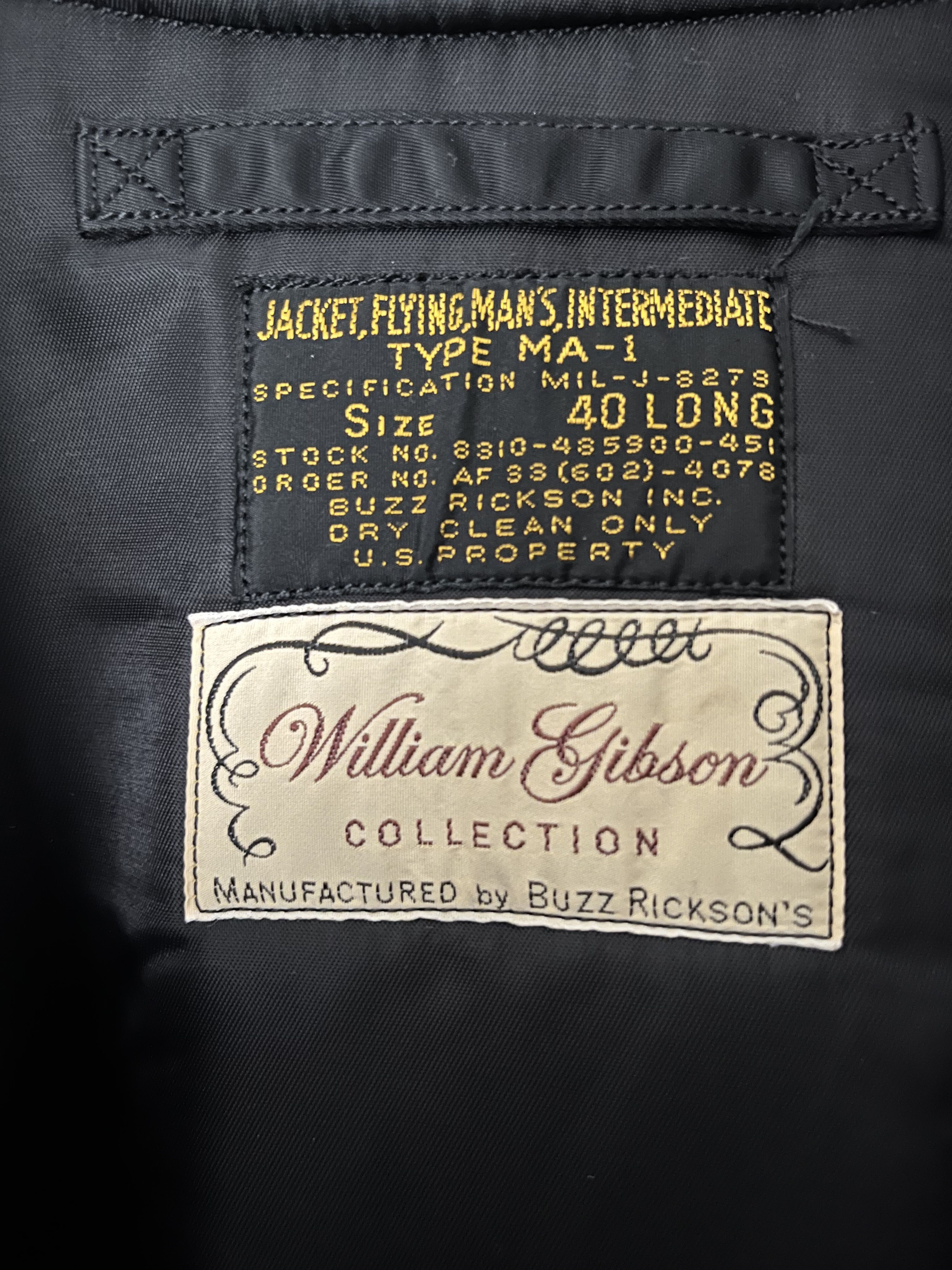 Buzz Rickson's Buzz Rickson William Gibson MA-1 40 Long 40L Flight ...
