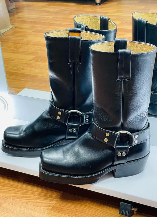 Vintage Primeboots Vintage Motorcycle Black Biker Boots Square Toe ...