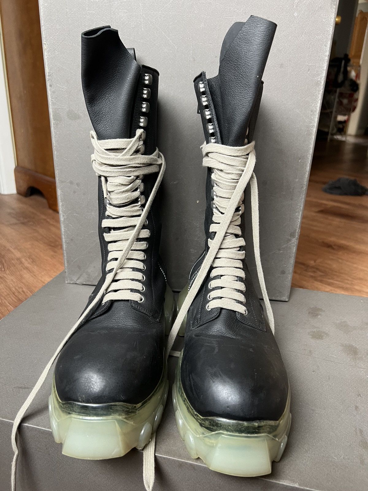 Rick Owens Laced Bozo Tractor Boots with Clear Sole | Grailed