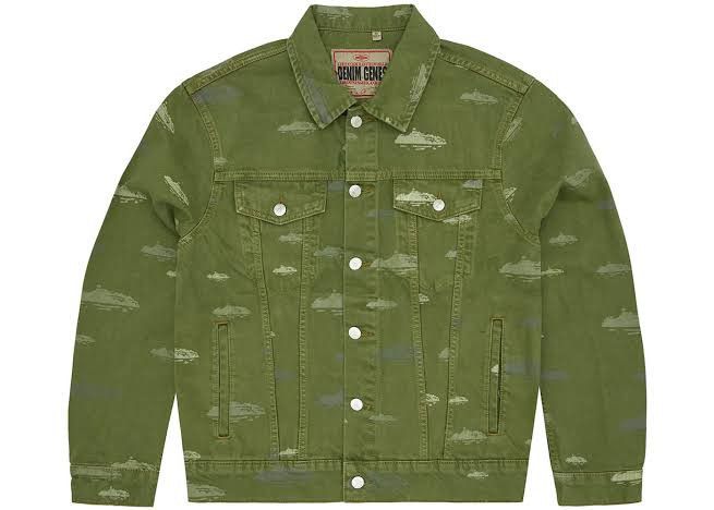 Corteiz Corteiz Alcatraz Pattern Denim Jacket Khaki | Grailed