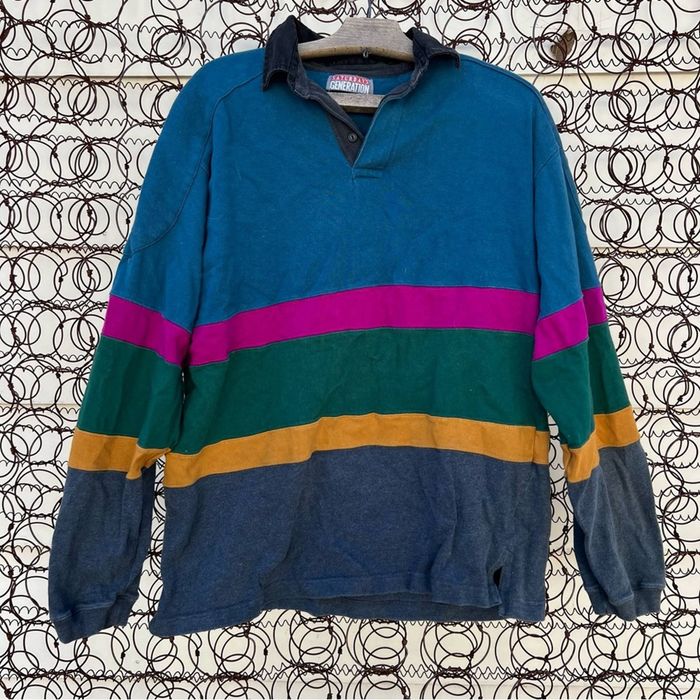 Vintage Vintage 90s color block stripe long sleeve polo shirt | Grailed