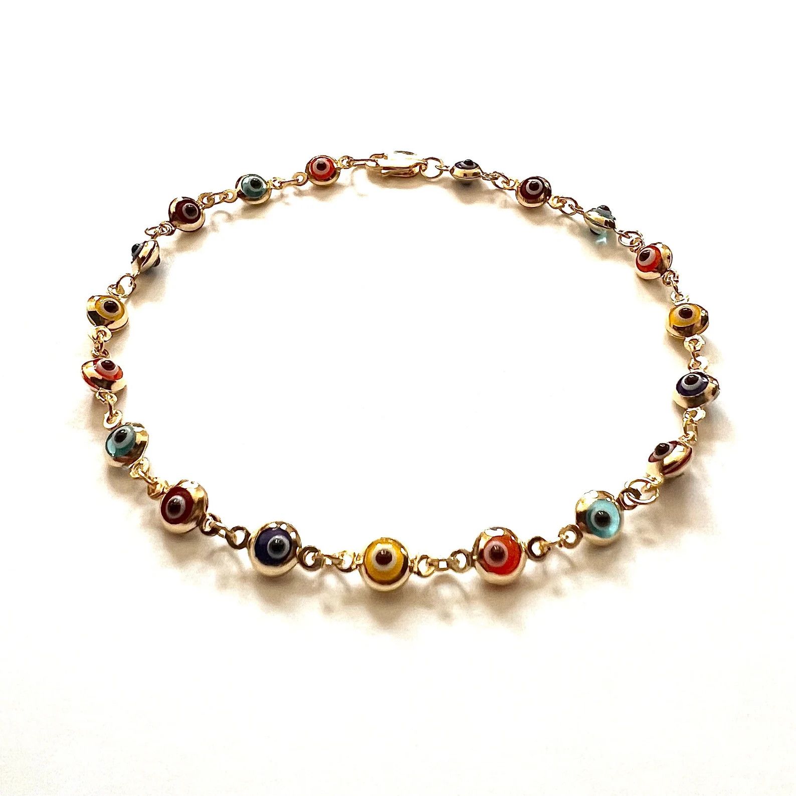 Handmade 14K Real Gold Rainbow evil Eye Bracelet | | Grailed