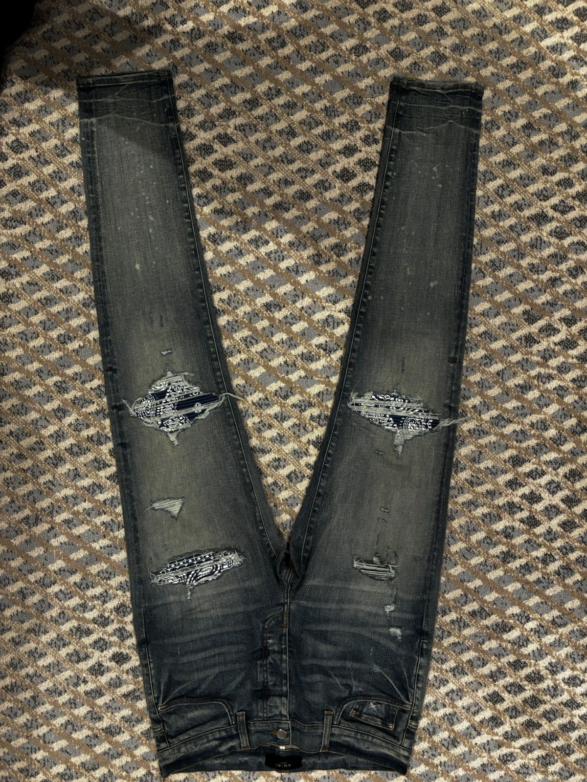 Amiri Blue Bandana Patch MX1 Distressed Denim | Grailed