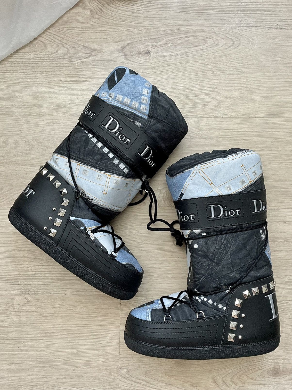 Dior Dior by John Galliano Trompe l’oeil Studded Print Moon Boots | Grailed