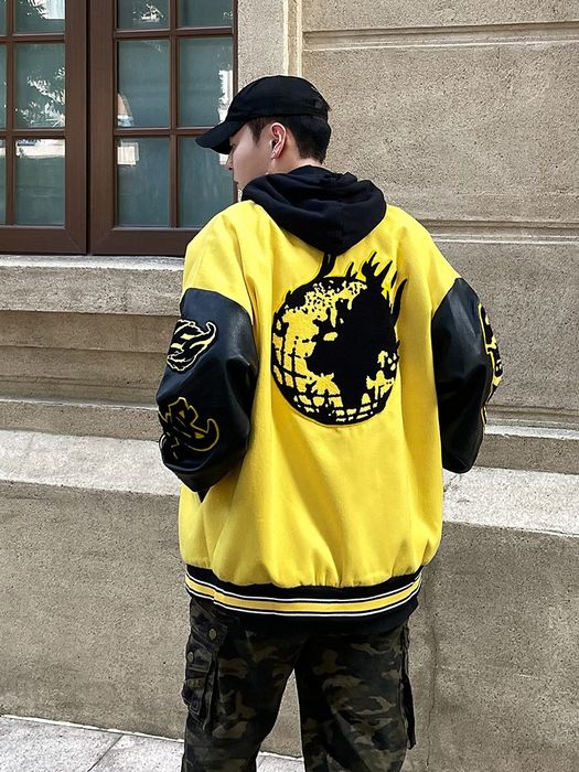 Retro Jacket Embroidered Yellow Varsity Jacket | Grailed